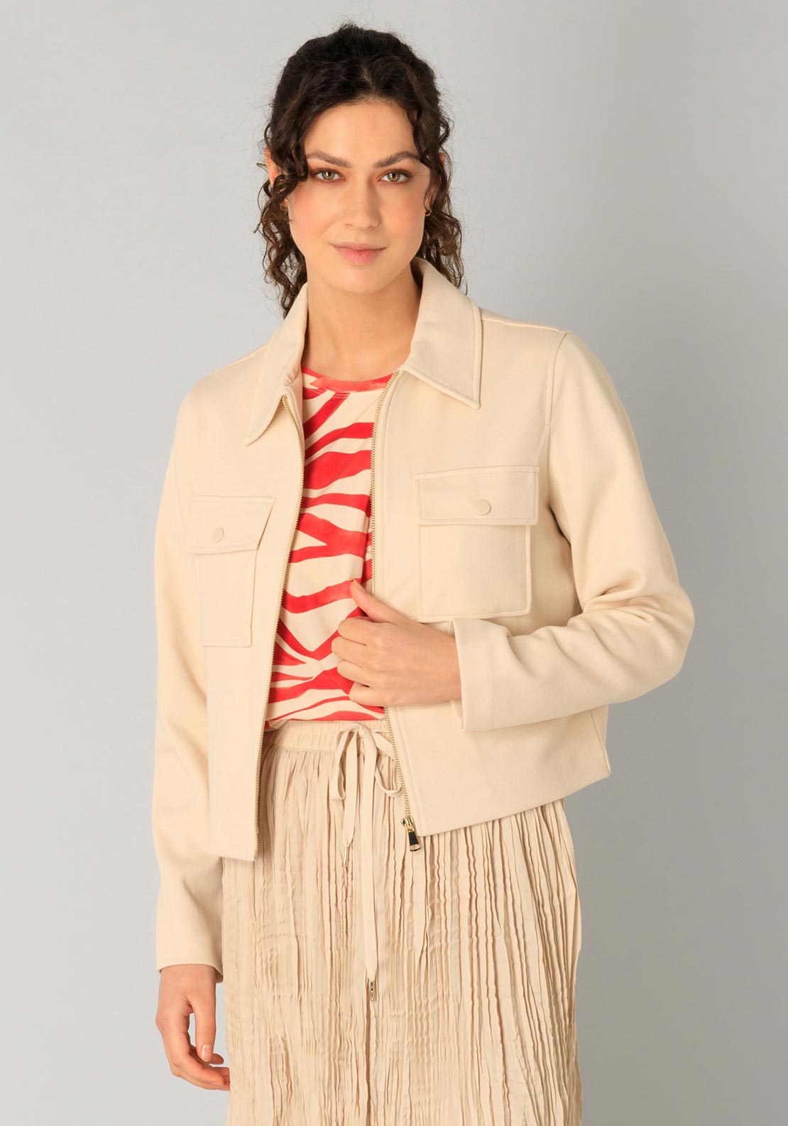 Yest Rille Pocket Front Zipped Jacket, Beige - McElhinneys