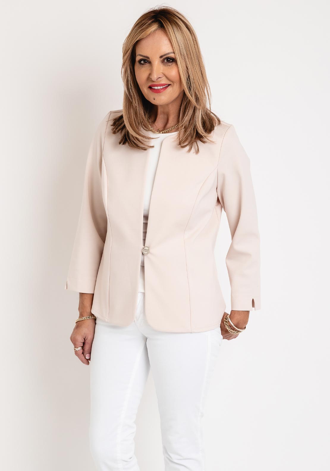 Leon Collection Single Button Short Jacket, Beige - McElhinneys