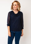 Yew Glitter Cowl Neck Sheer Sleeve Top, Navy - McElhinneys