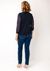 Yew Glitter Cowl Neck Sheer Sleeve Top, Navy - McElhinneys