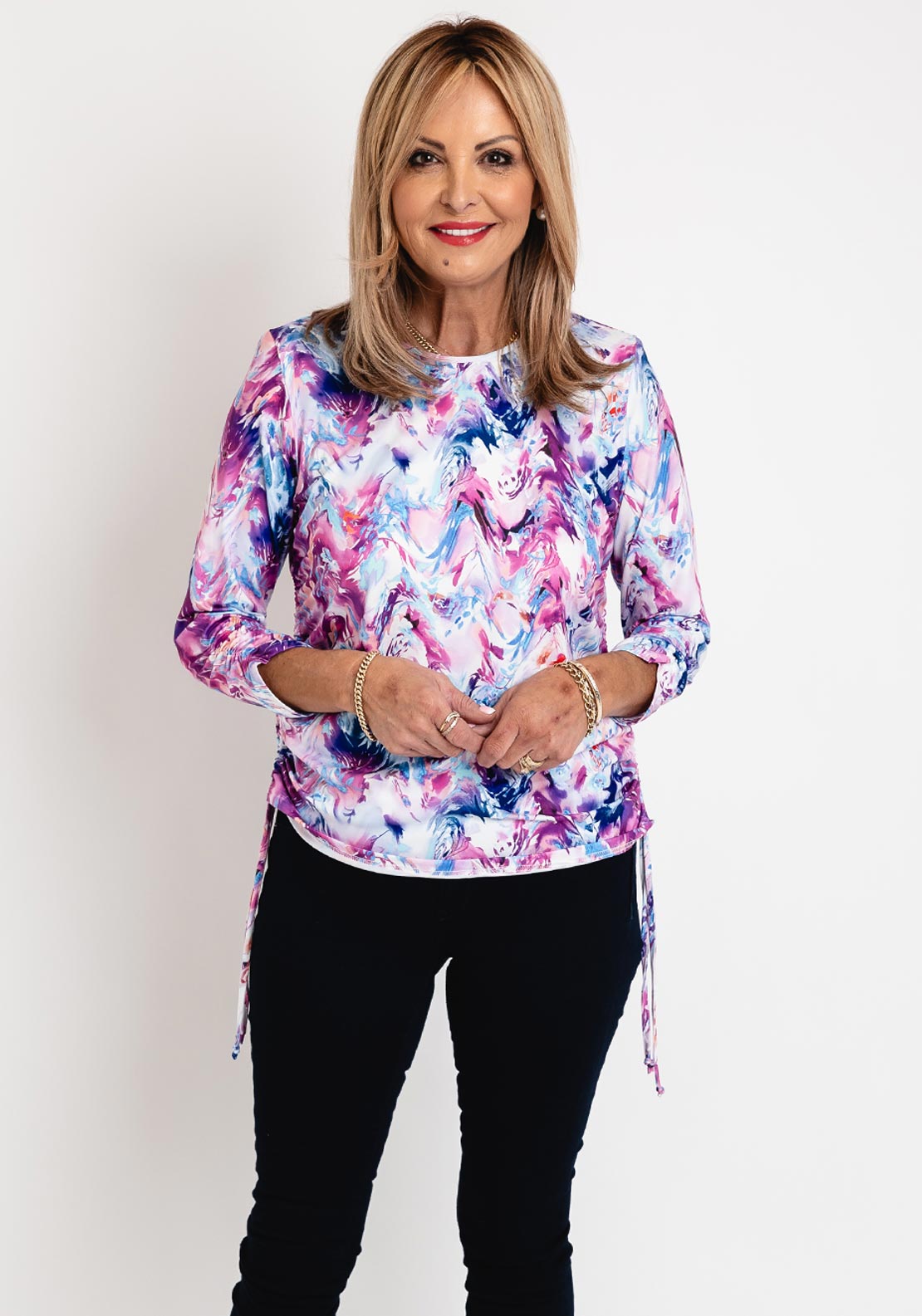 Leon Collection Watercolour Print Top, Pink Multi - McElhinneys