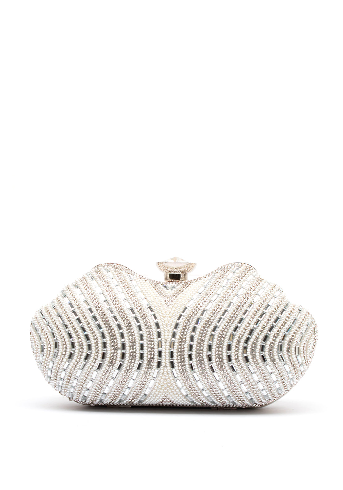 Zen Collection Diamante Clasp Mirrored Clutch Bag, Silver - McElhinneys