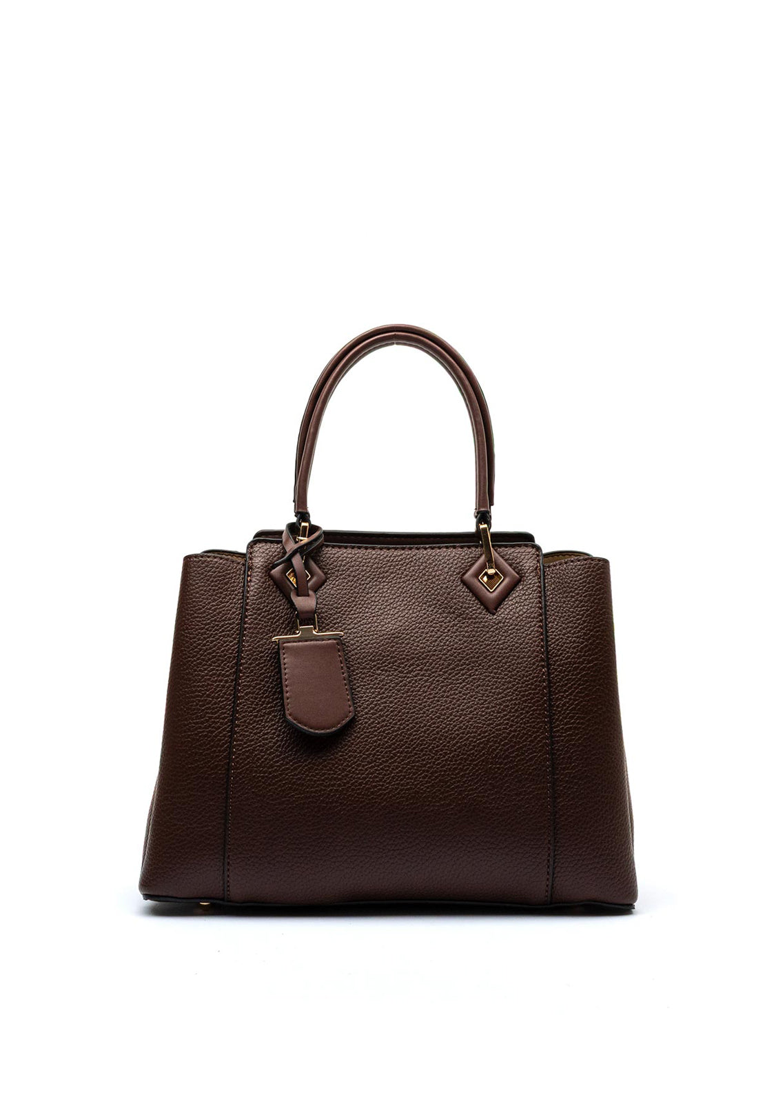Zen Collection Faux Leather Diamond Detail Grab Bag, Brown - McElhinneys