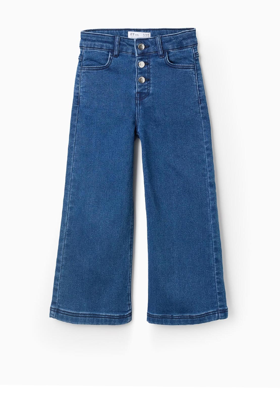 Zippy Girls Button Wide Leg Jeans, Blue - McElhinneys