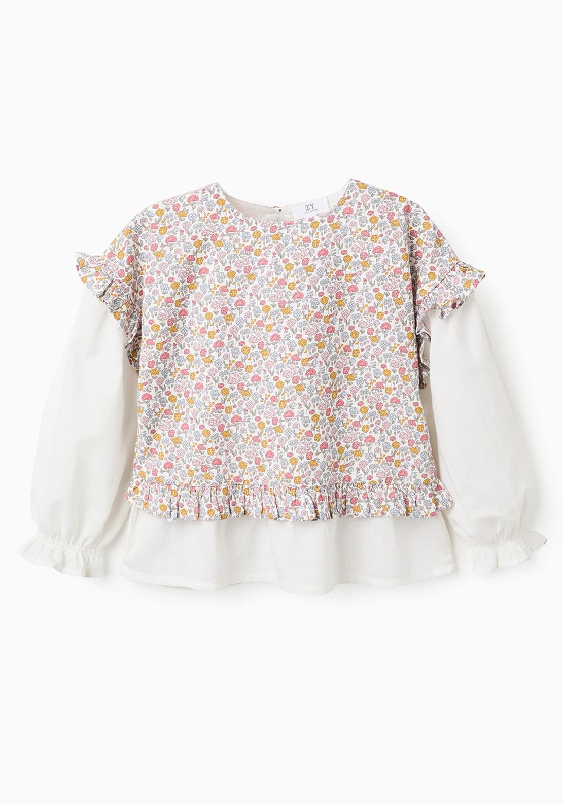 Zippy Girls Floral Long Sleeve Blouse, White - McElhinneys