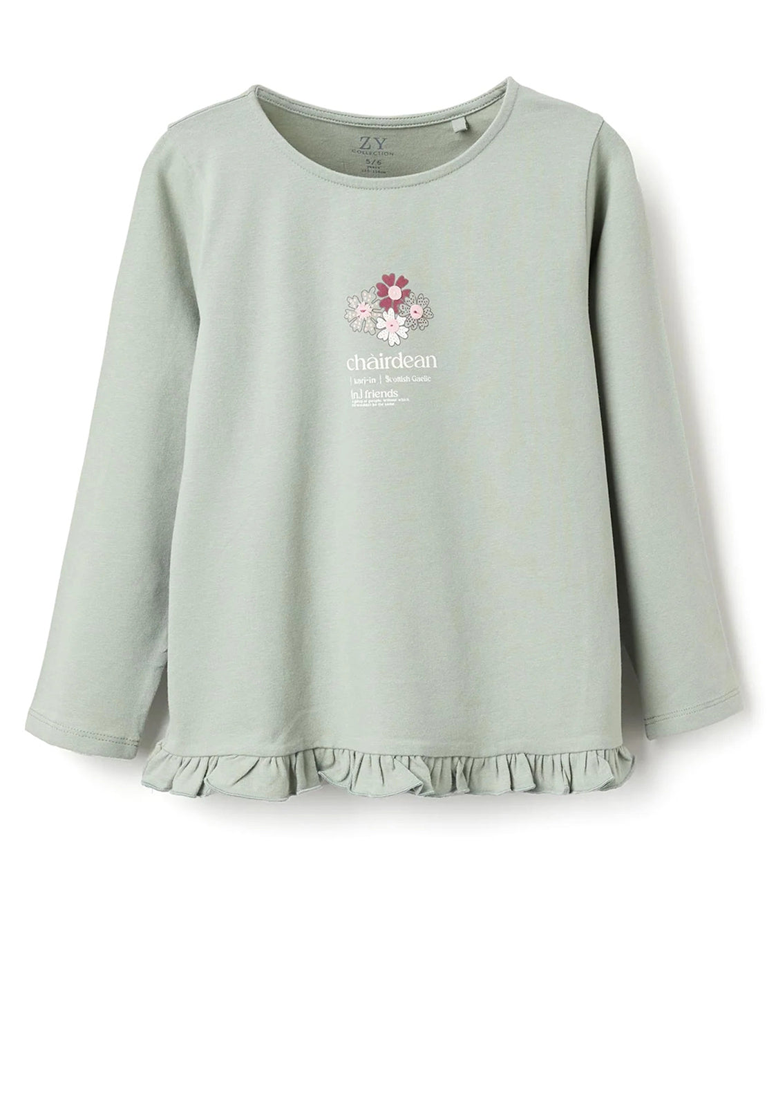 Zippy Girl Long Sleeve Floral Detail Top, Green - McElhinneys