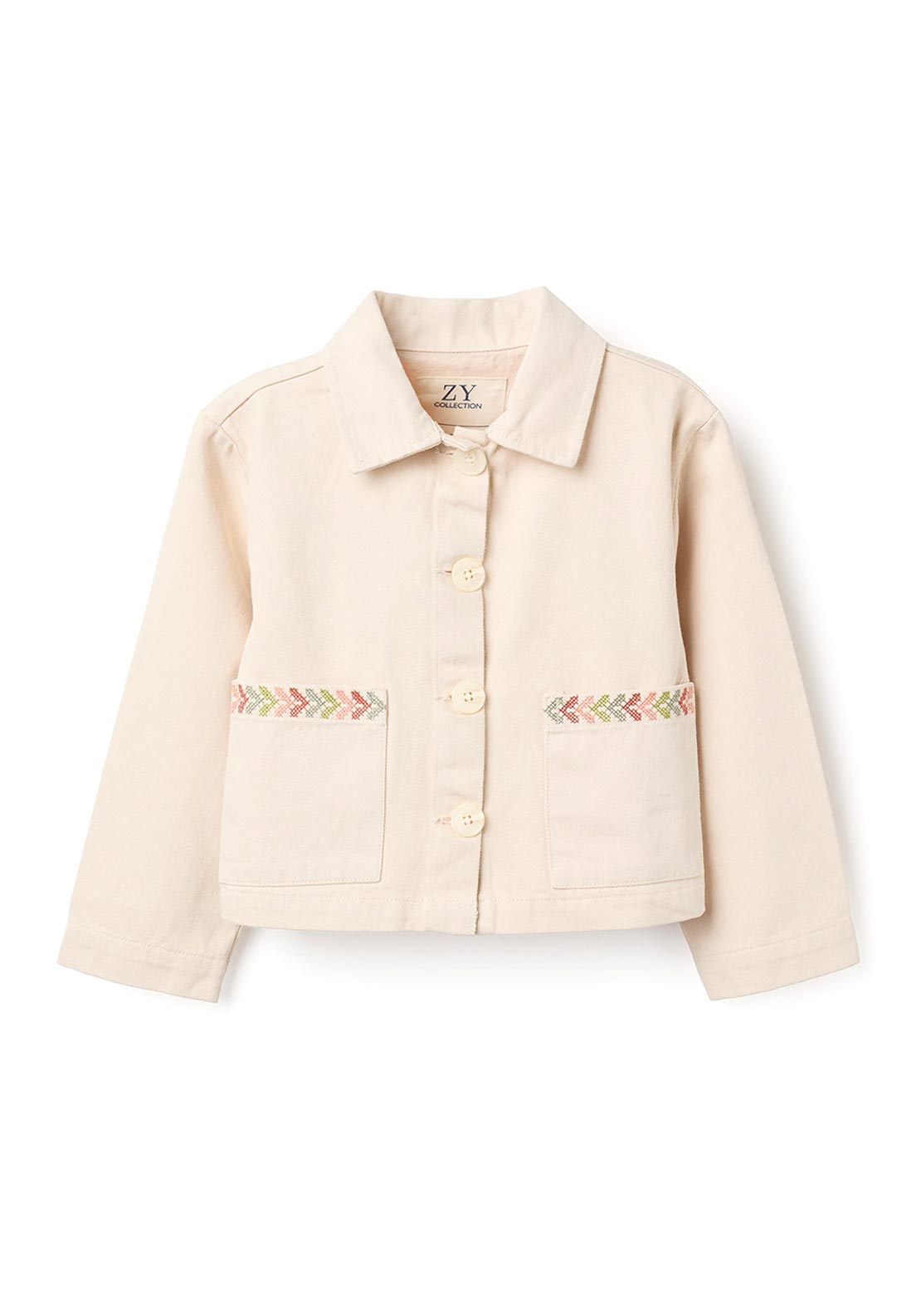 Zippy Girls Embroidery Long Sleeve Twill Jacket, Cream - McElhinneys