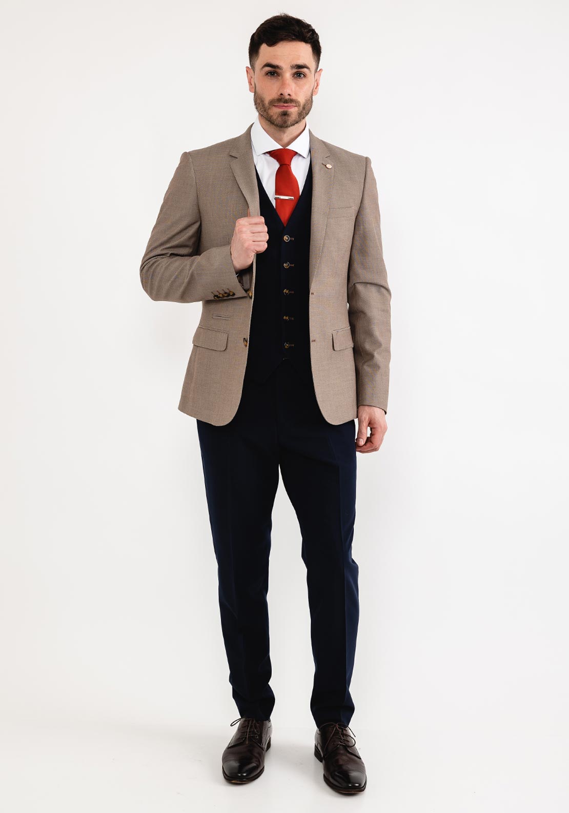 6th Sense Hopkins Contrast Three Piece Suit, Walnut - McElhinneys