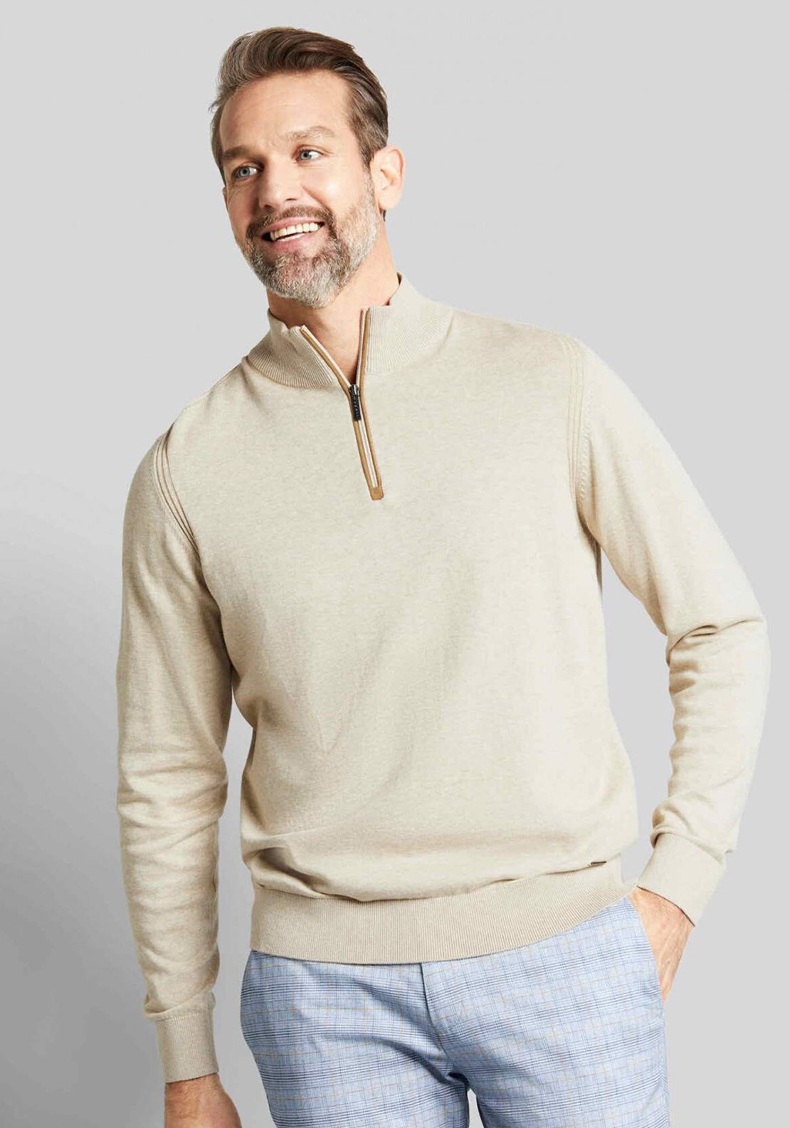 Bugatti Troyer Half Zip Sweater, Beige - McElhinneys