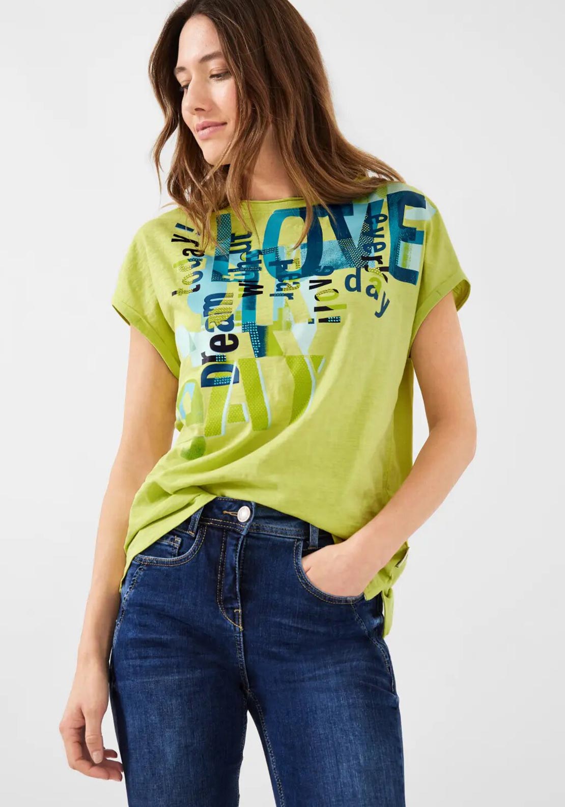 Cecil Love Wording Print T-Shirt, Lime - McElhinneys