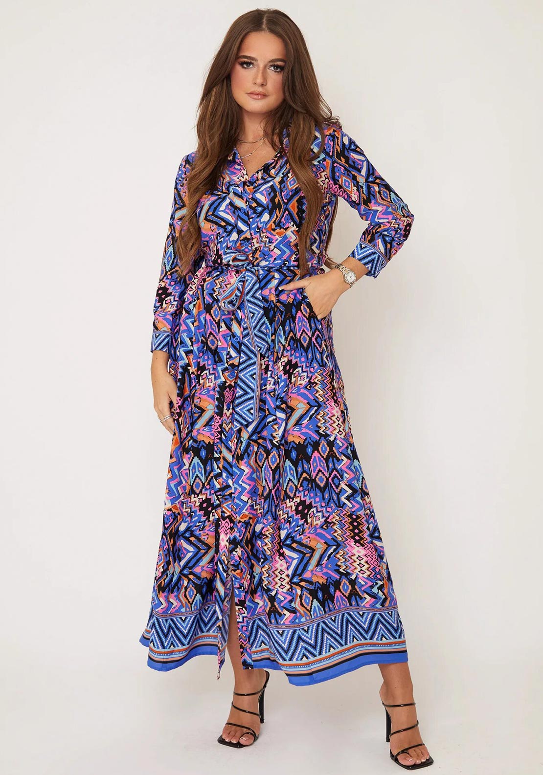 Girl in Mind Angela Print Maxi Shirt Dress, Blue Multi - McElhinneys