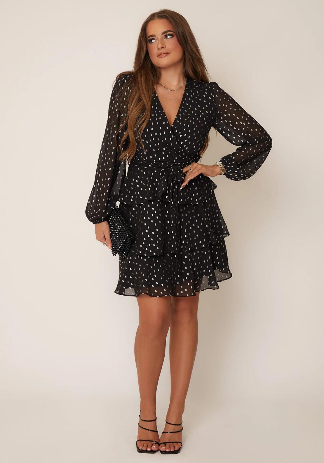 Girl in Mind Kimberly Dotty Mini Dress, Black & Silver - McElhinneys