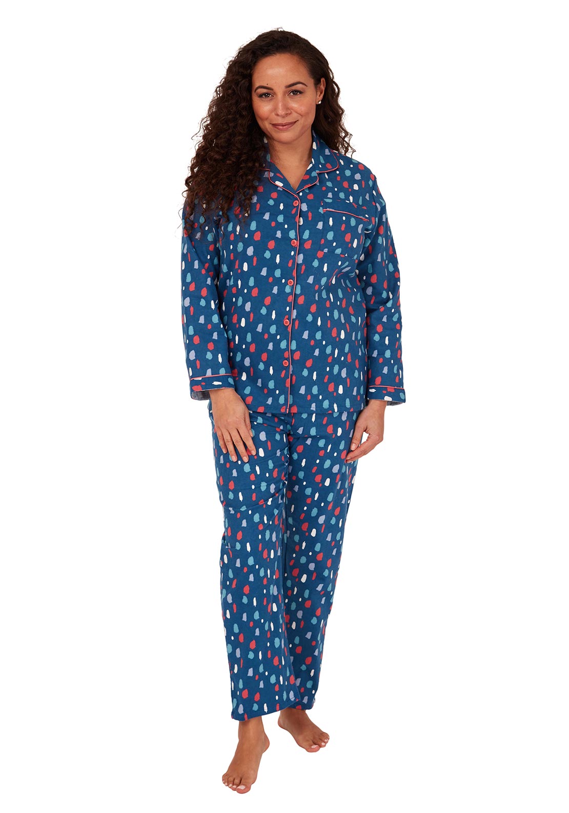 Indigo Sky Brushed Cotton Printed Pyjamas, Ocean Blue - McElhinneys