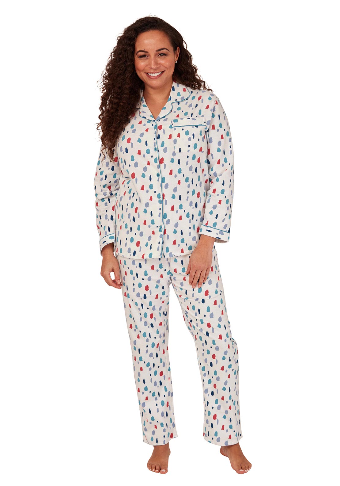 Indigo Sky Brushed Cotton Printed Pyjamas, Ivory - McElhinneys