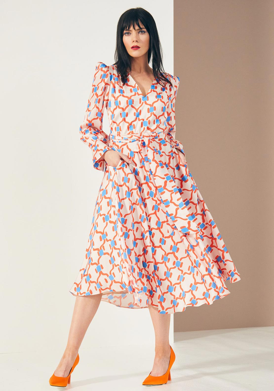 Kate Cooper Geometrical Print Midi Dress, Multi - McElhinneys