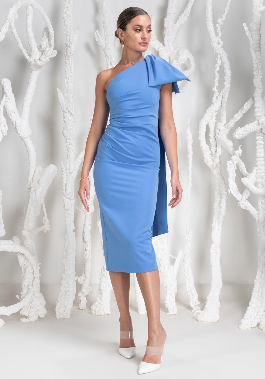 Kevan Jon Krystle One Shoulder Midi Dress, Cornflower - McElhinneys