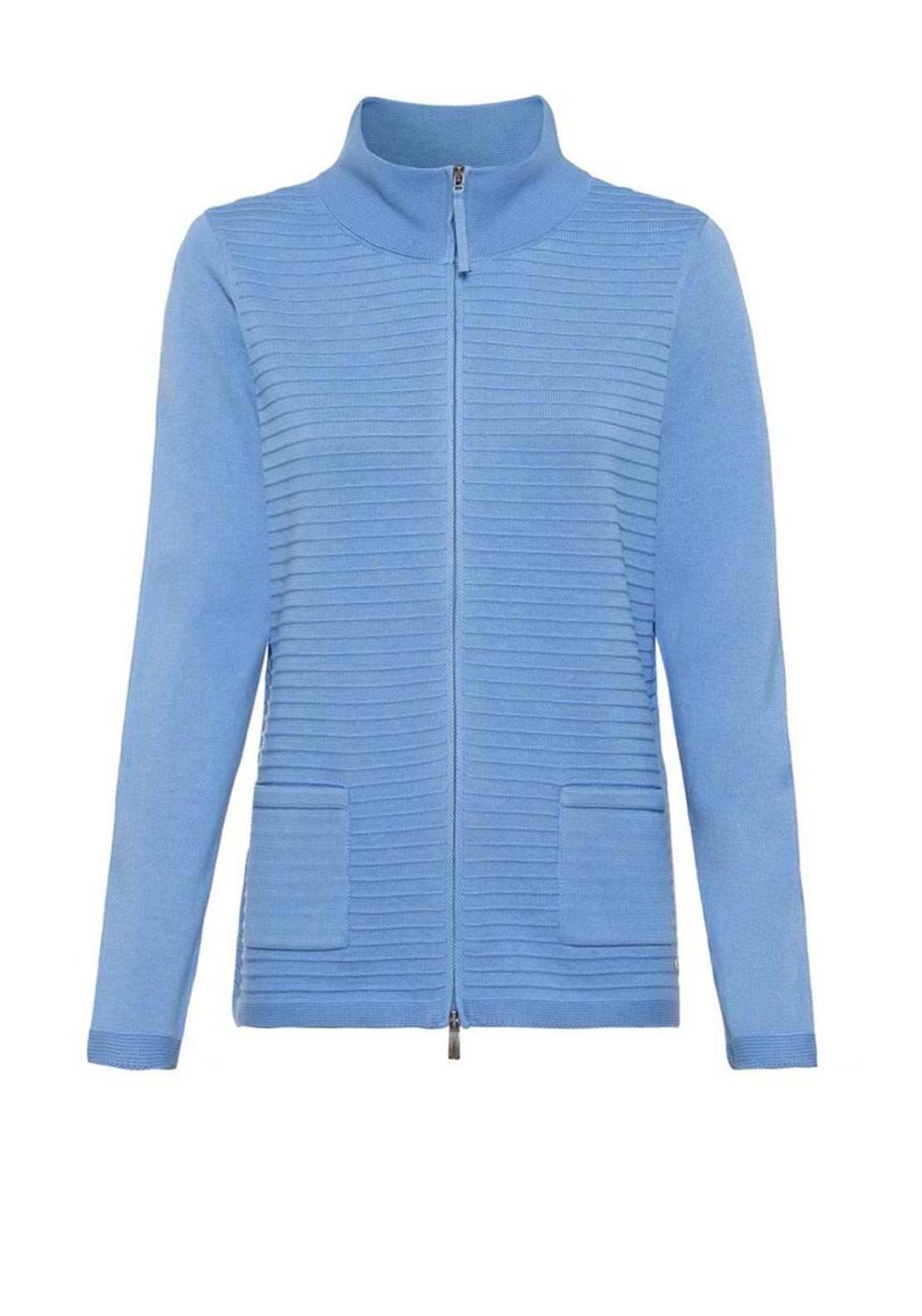 Olsen Ribbed Zip Cardigan, Cornflower - McElhinneys