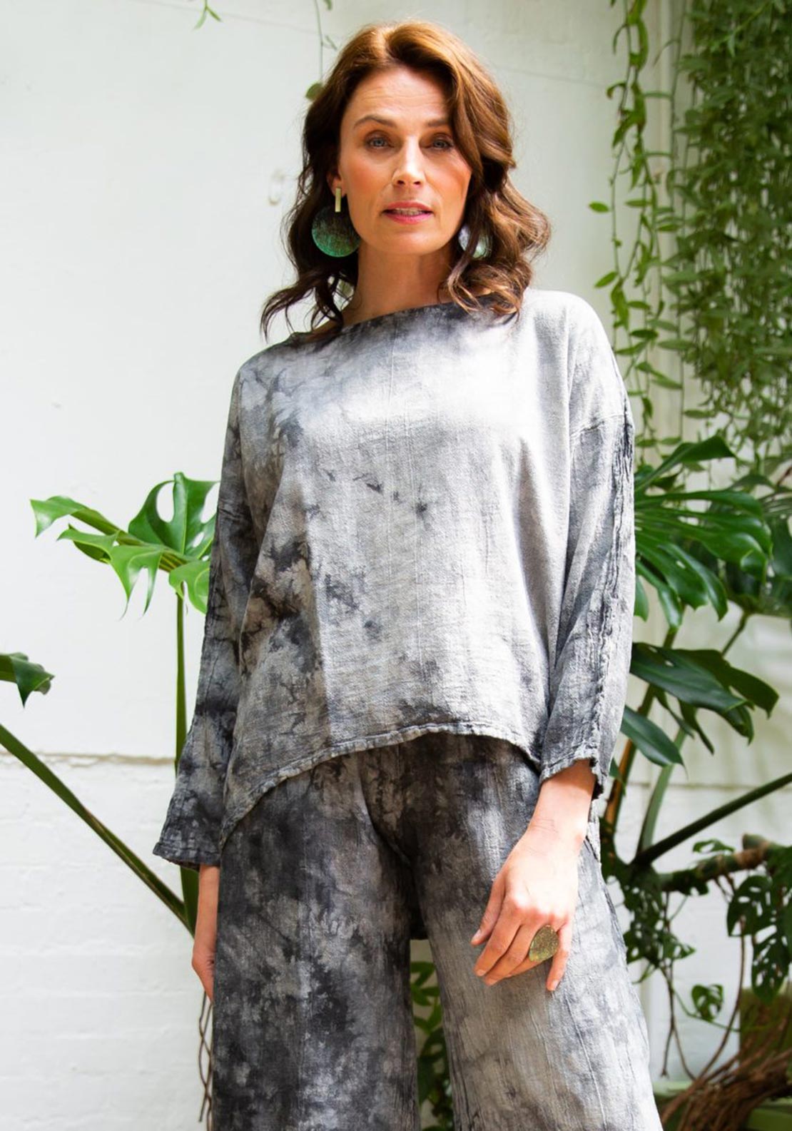 One Life Abby Dipped Hem Top, Washed Black - McElhinneys