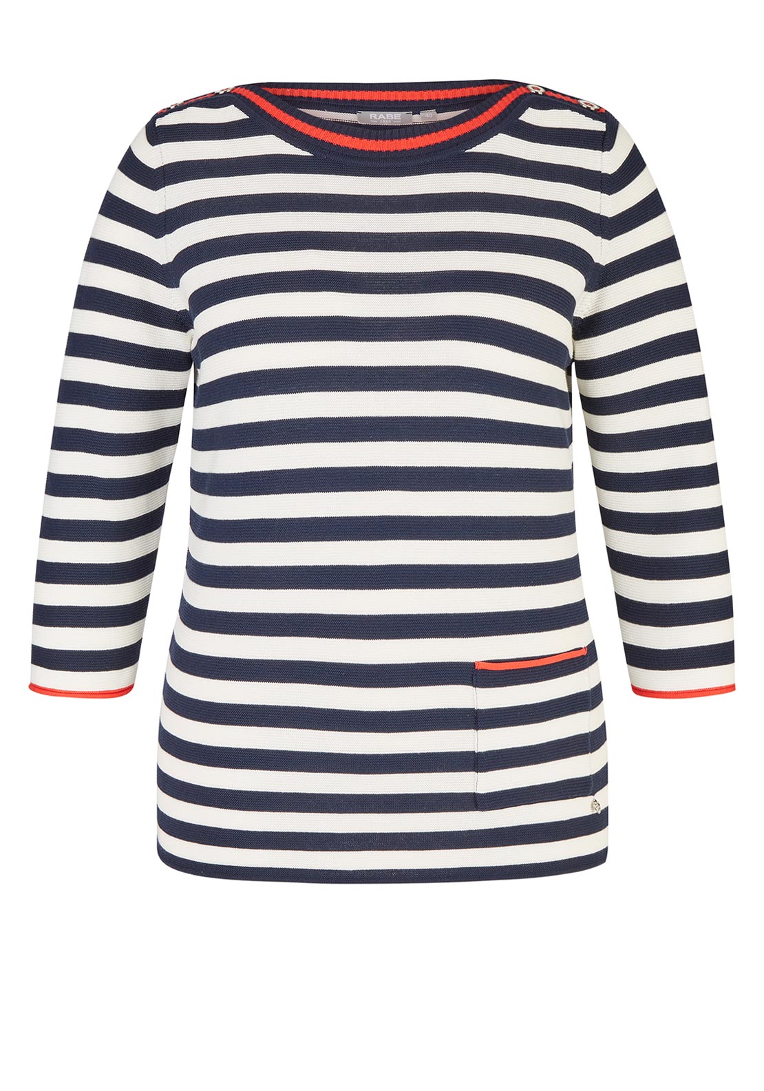 Rabe Button Shoulder Stripe Jumper, Navy Multi - McElhinneys
