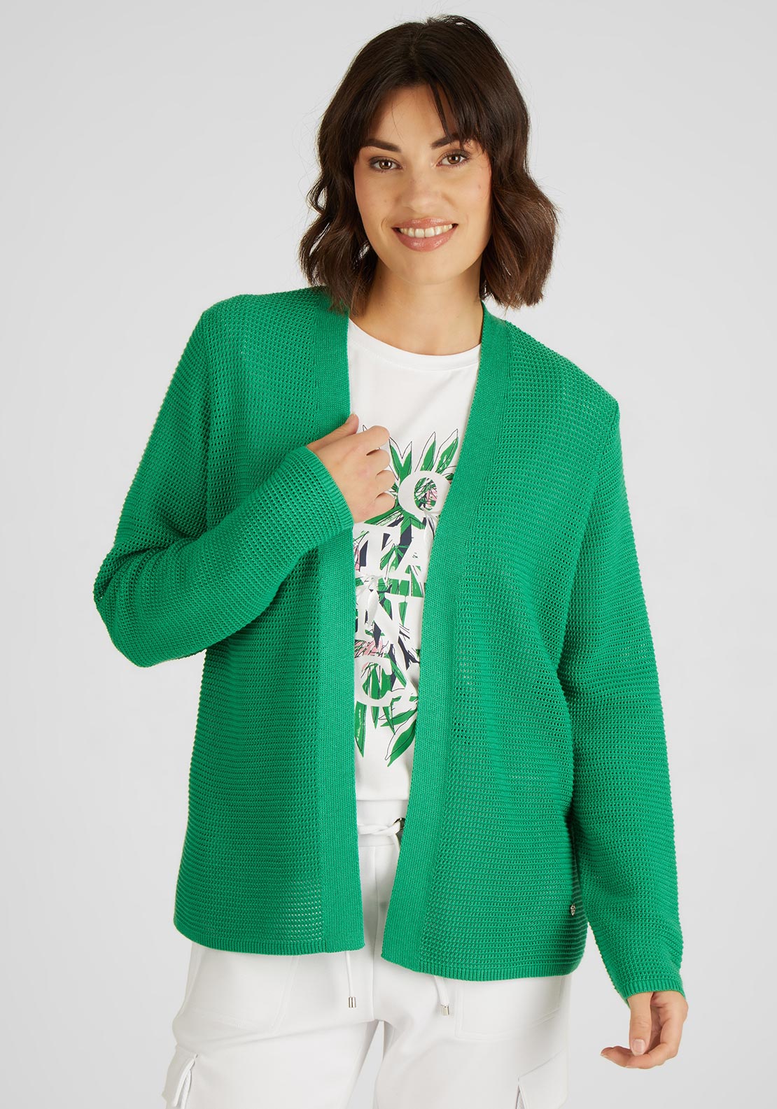 Rabe Open Knit Short Cardigan, Emerald - McElhinneys