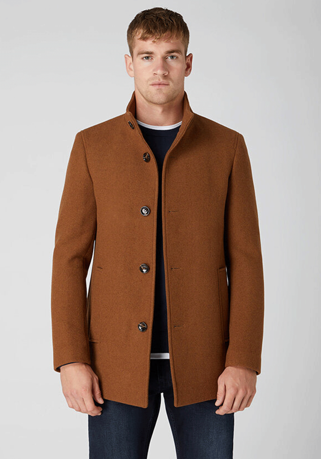Remus Uomo Jonah Wool-Blend Tailored Coat, Tan - McElhinneys