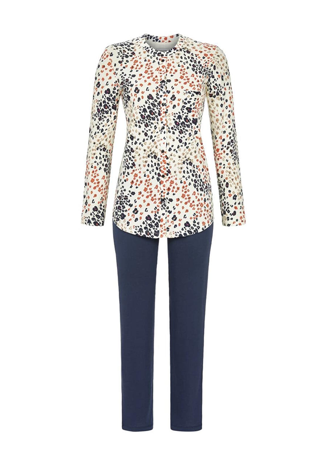 Ringella Leopard Button Through Pyjama Set, Navy - McElhinneys