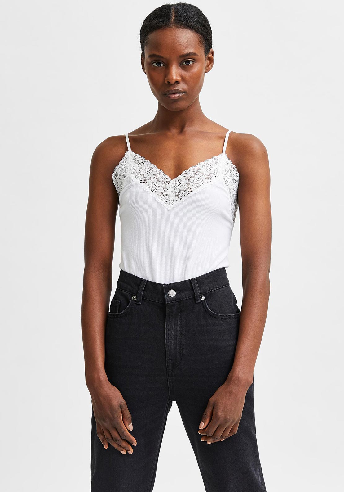 Selected Femme Mandy Lace Trim Vest, Snow White - McElhinneys