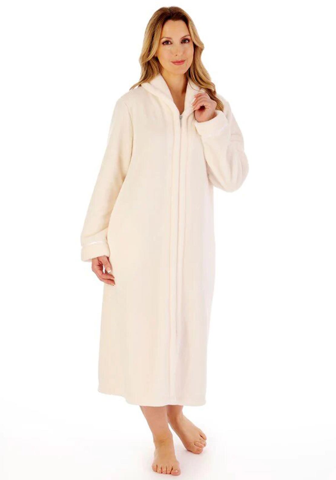 Slenderella Luxury Fleece Zip Dressing Gown, Cream - McElhinneys