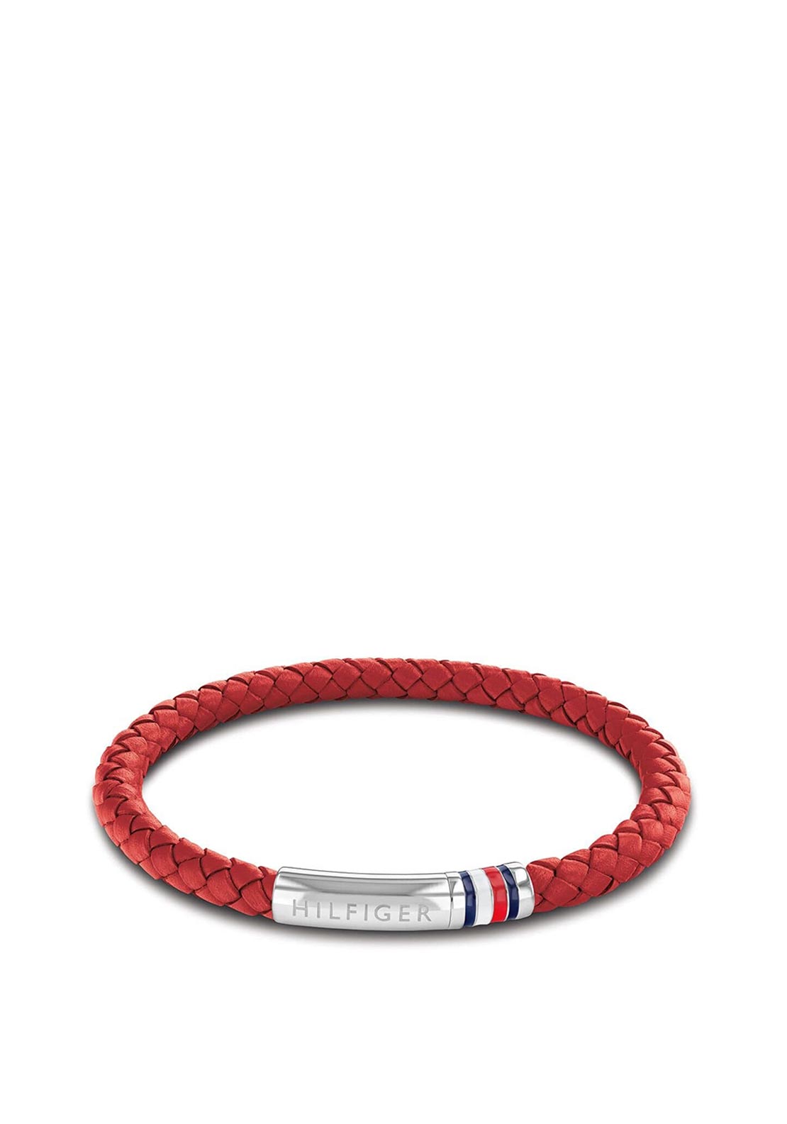Tommy Hilfiger Mens 2790404 Braided Leather Bracelet, Red & Silver ...