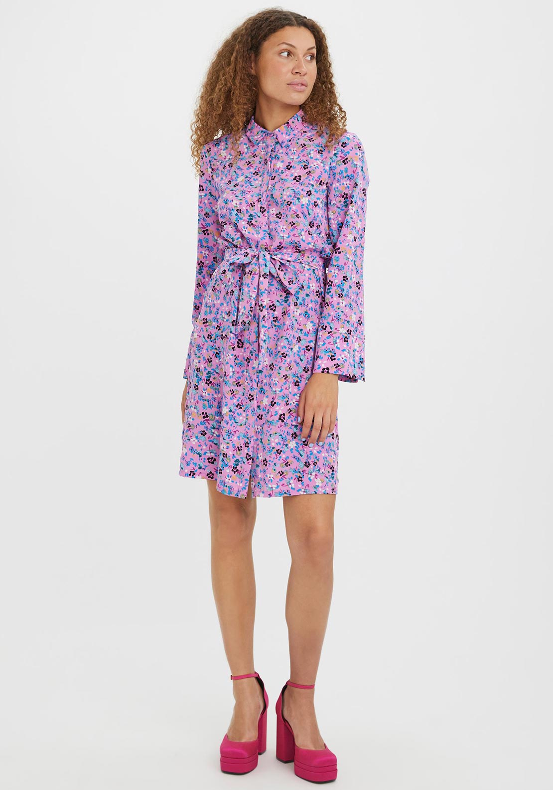 Vero Moda Lucia Floral Shirt Dress, Cyclamen - McElhinneys