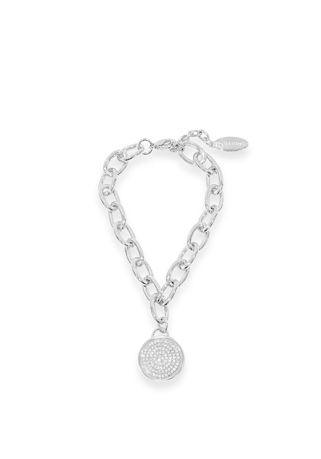 Absolute Jewellery Heavy Chain Bracelet with Pave Embellished Coin, Si ...