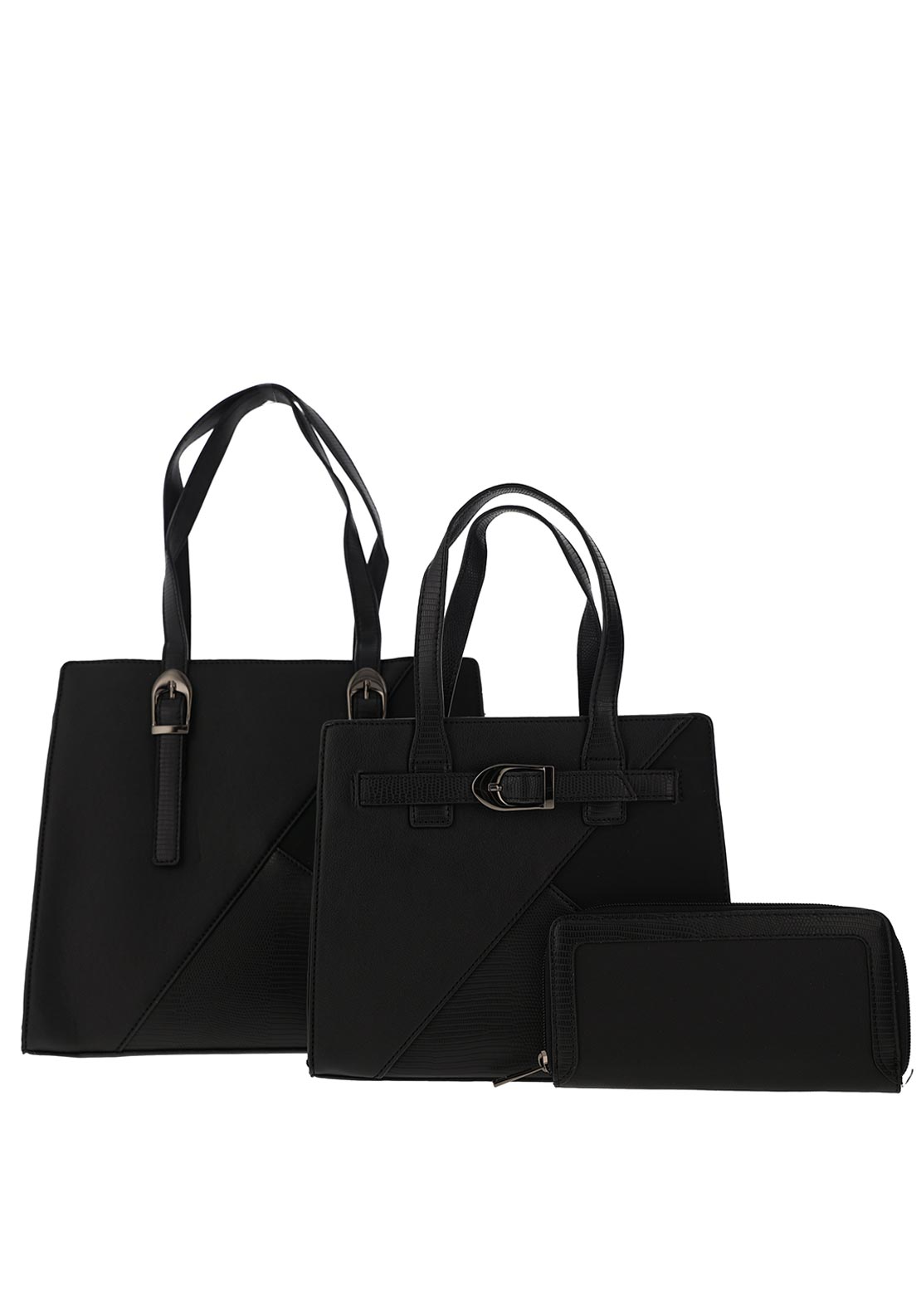 Zen Collection 3 in 1 Faux Leather Satchel Bags & Purse, Black ...