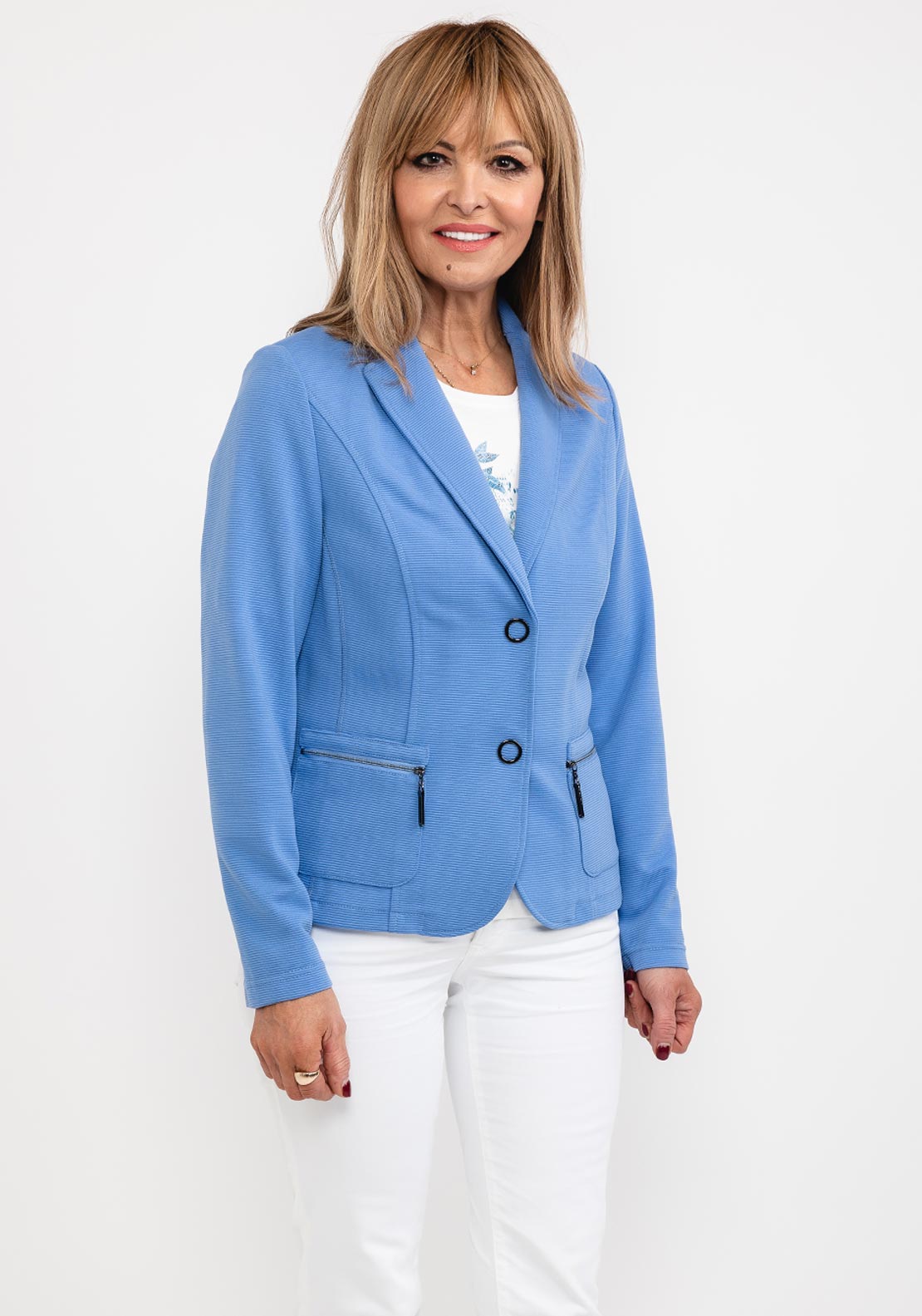 Barbara Lebek Ribbed Blazer Style Jacket, Blue - McElhinneys