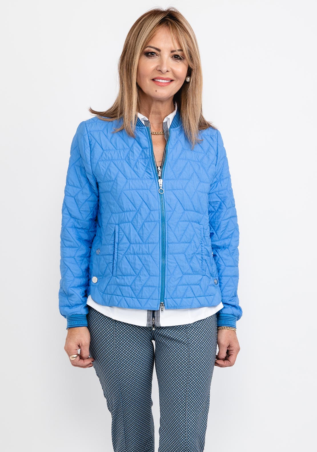 Bianca Aimee Quilted Short Bomber Jacket, Blue - McElhinneys