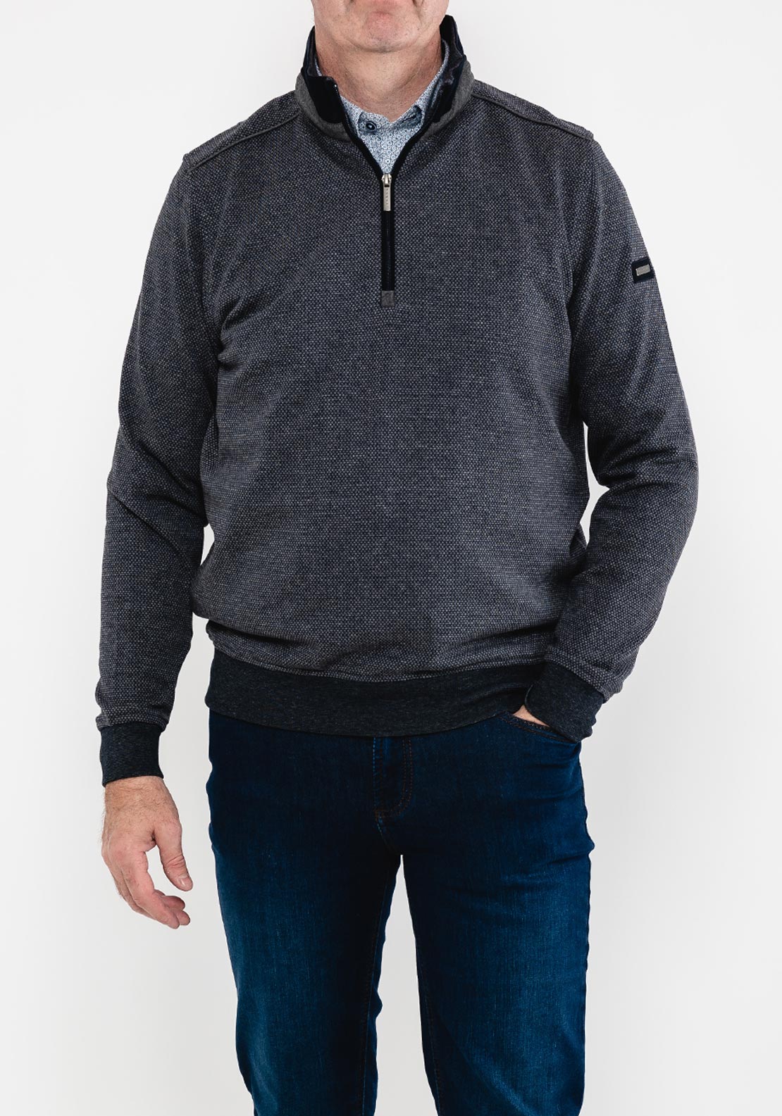 Bugatti Troyer Half Zip Sweatshirt, Grey & Navy - McElhinneys