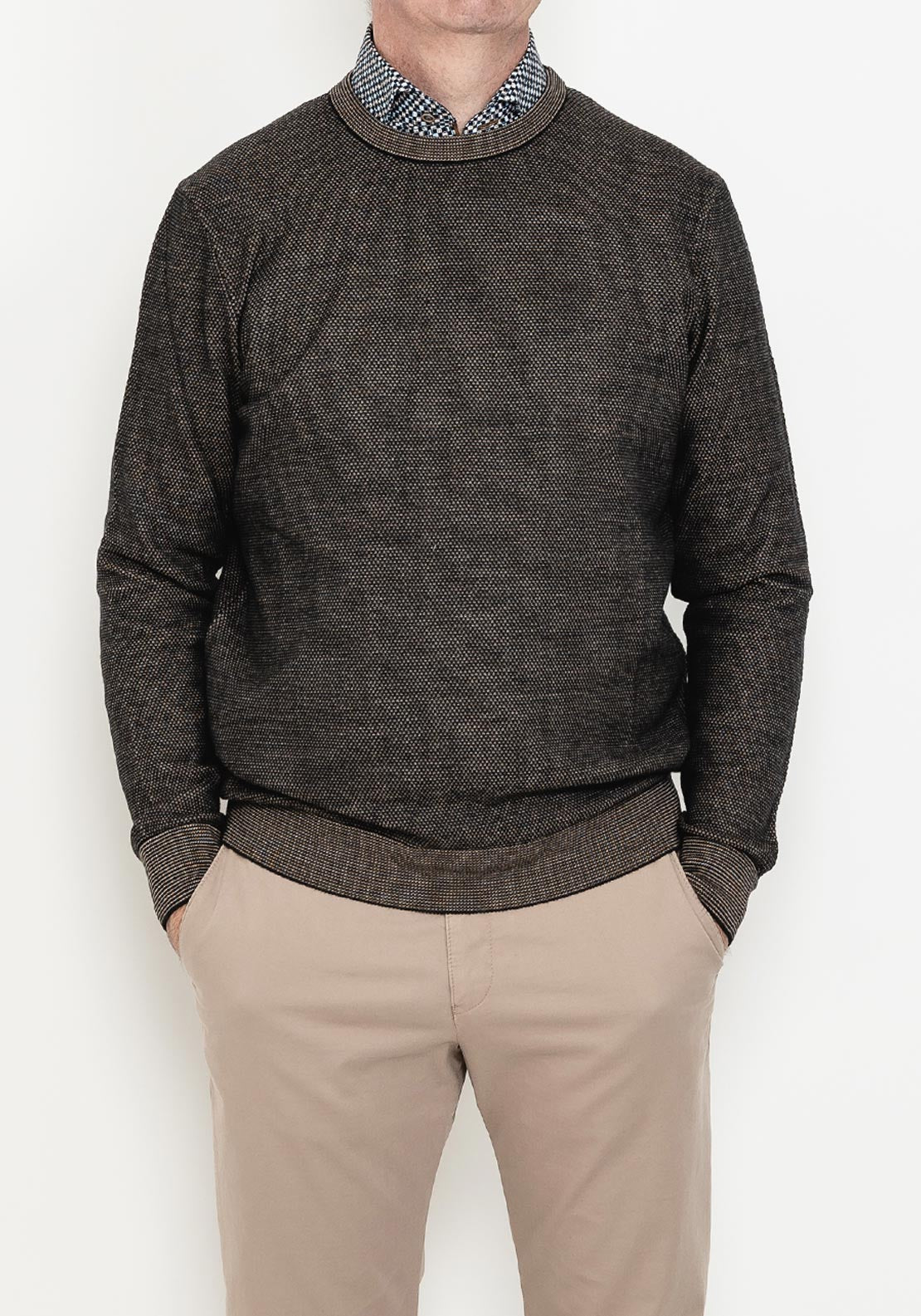 Bugatti Waffle Knit Round Neck Sweater, Brown - McElhinneys