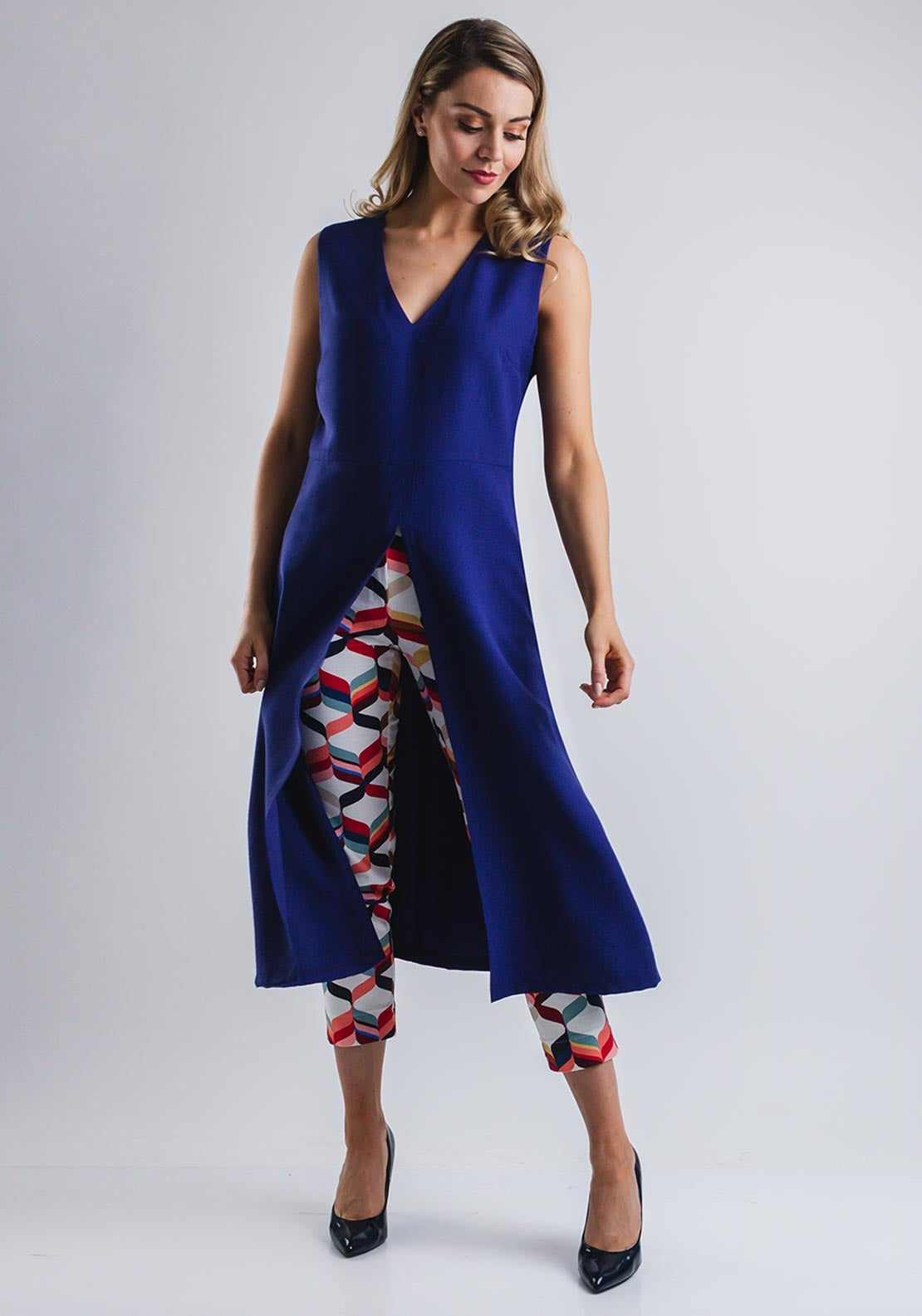 Camelot Split Front Tunic Dress, Dark Blue - McElhinneys