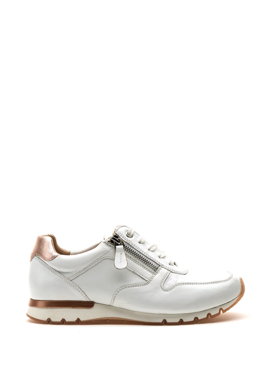Caprice Leather Zip Metallic Trim Trainers, White - McElhinneys