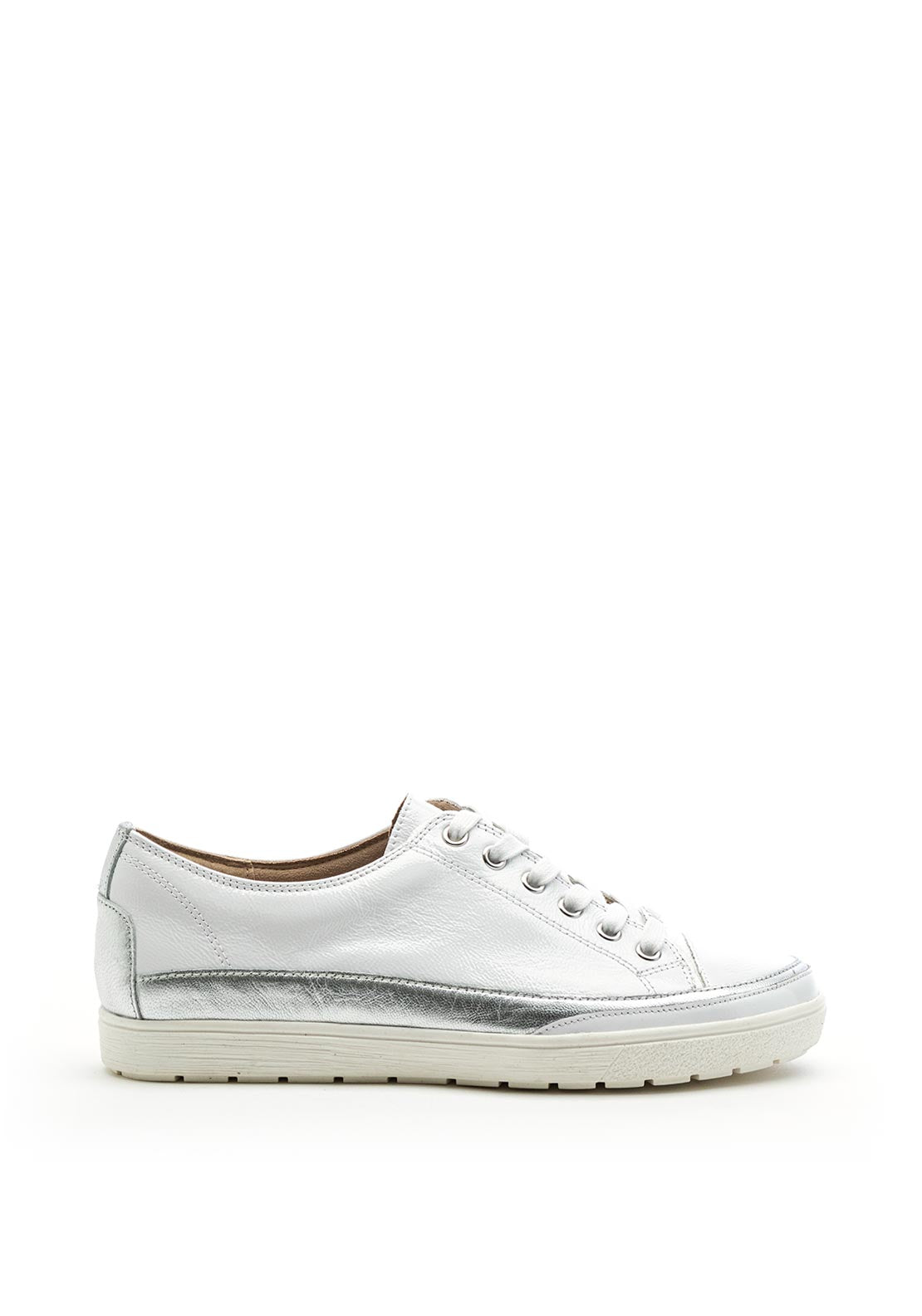 Caprice Patent Leather Lace Up Trainer, White - McElhinneys
