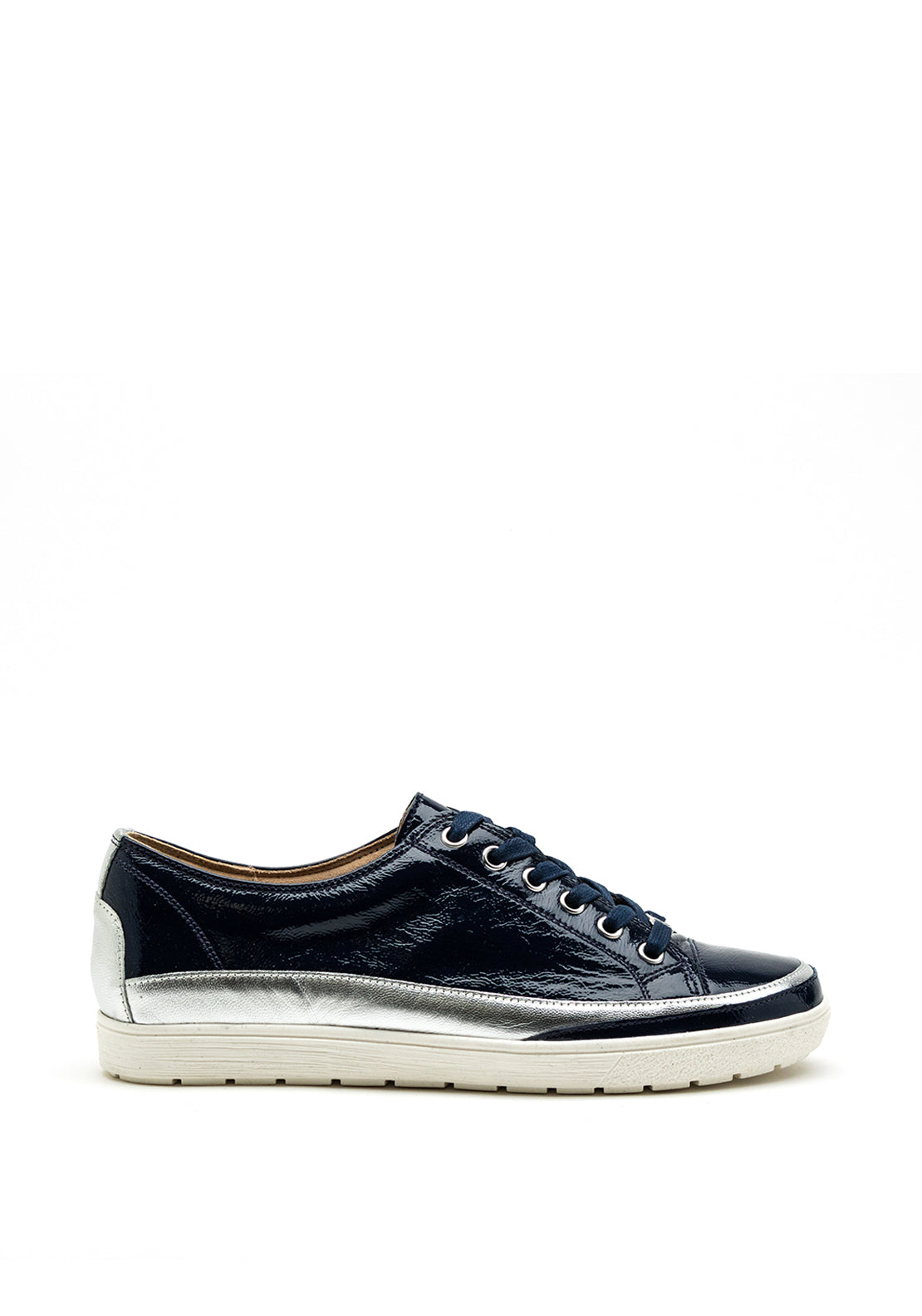 Caprice Patent Leather Lace Up Trainer, Navy - McElhinneys
