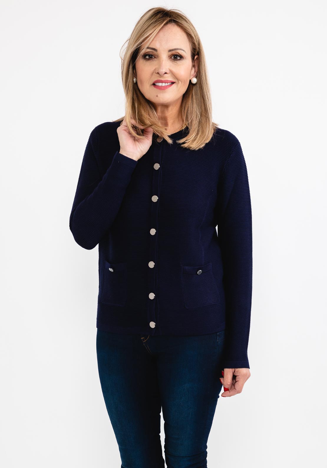 Castle of Ireland Ribbed Knit Cardigan, Navy - McElhinneys
