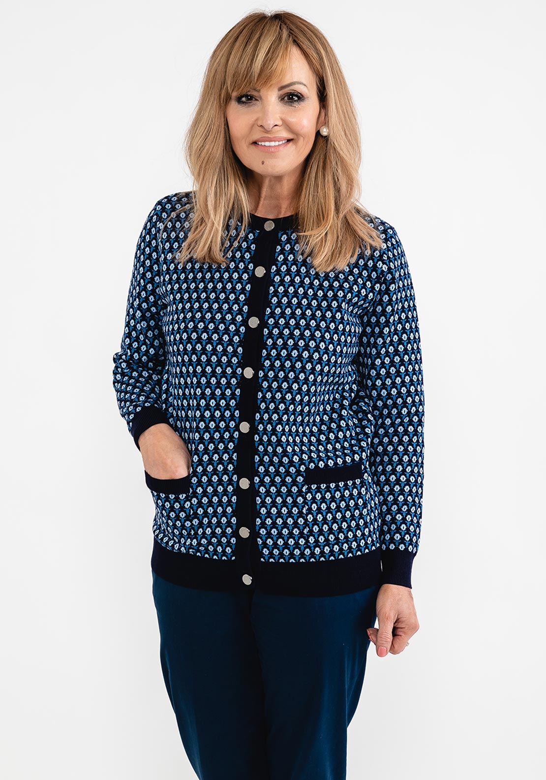 Castle of Ireland Floral Pattern Cardigan, Navy - McElhinneys