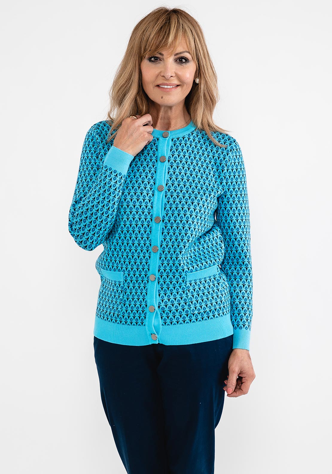 Castle of Ireland Floral Pattern Cardigan, Blue - McElhinneys