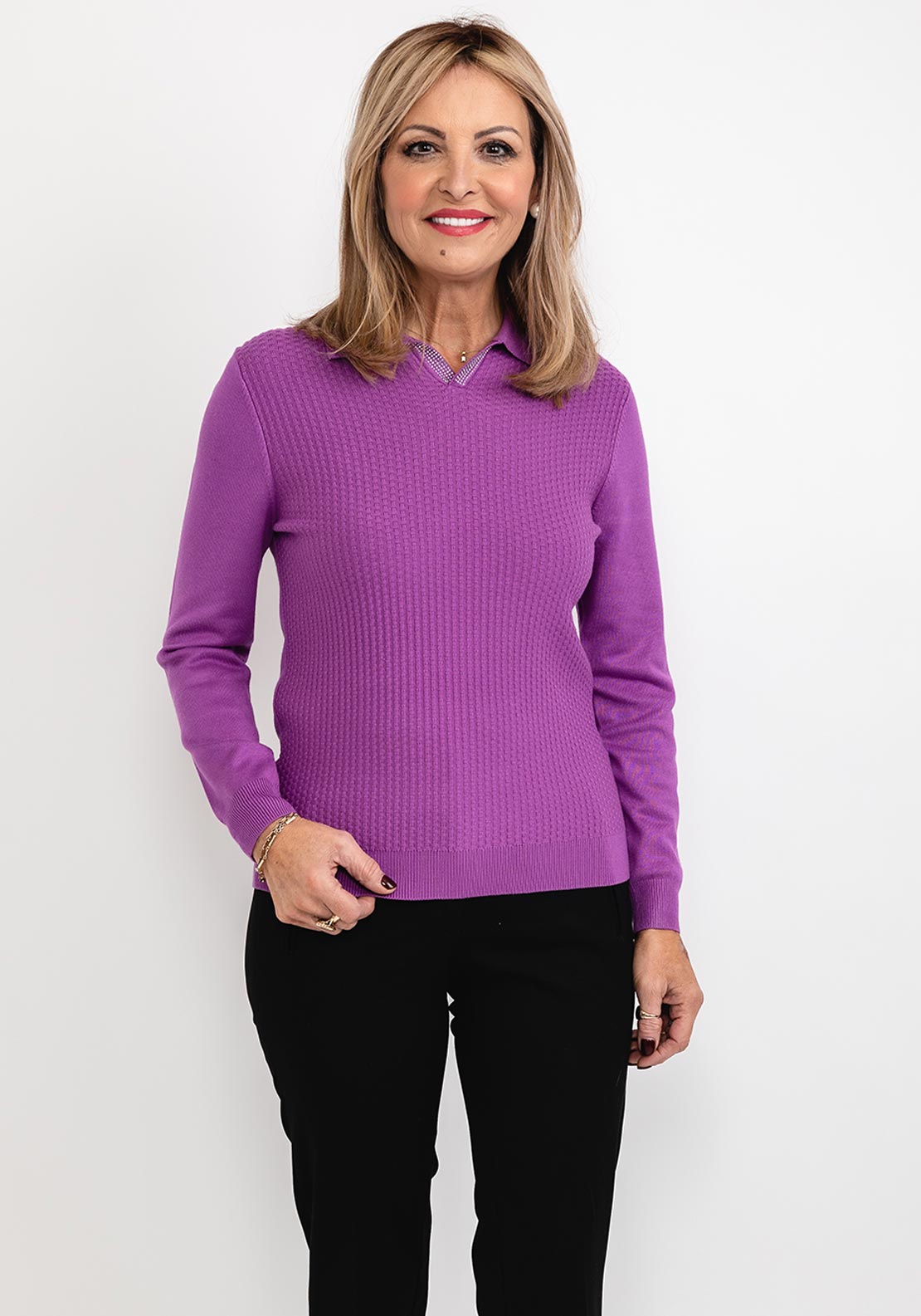 Castle of Ireland Jacquard Collared Sweater, Purple - McElhinneys