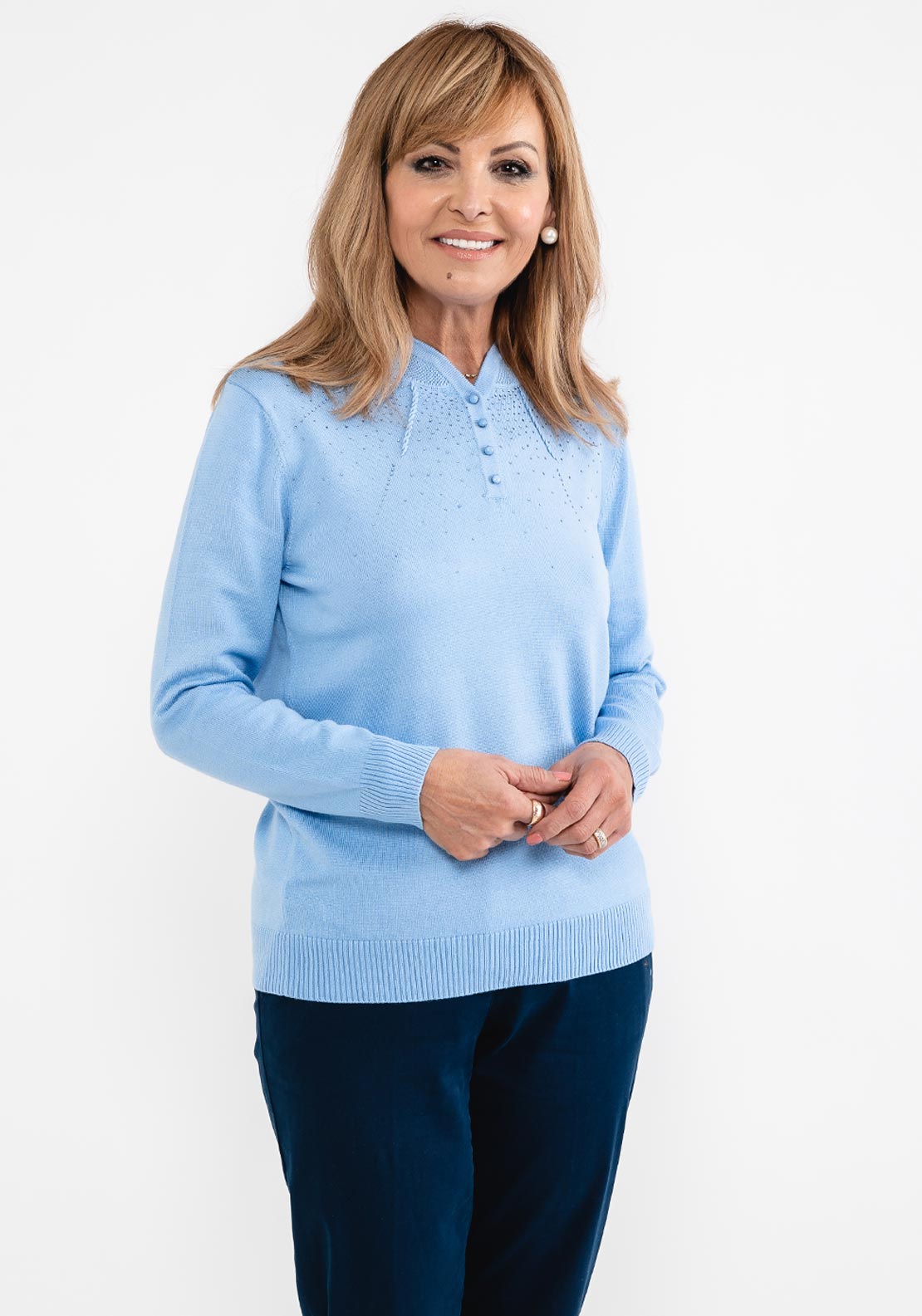 Castle of Ireland Rhinestone Neckline Sweater, Powder Blue - McElhinneys