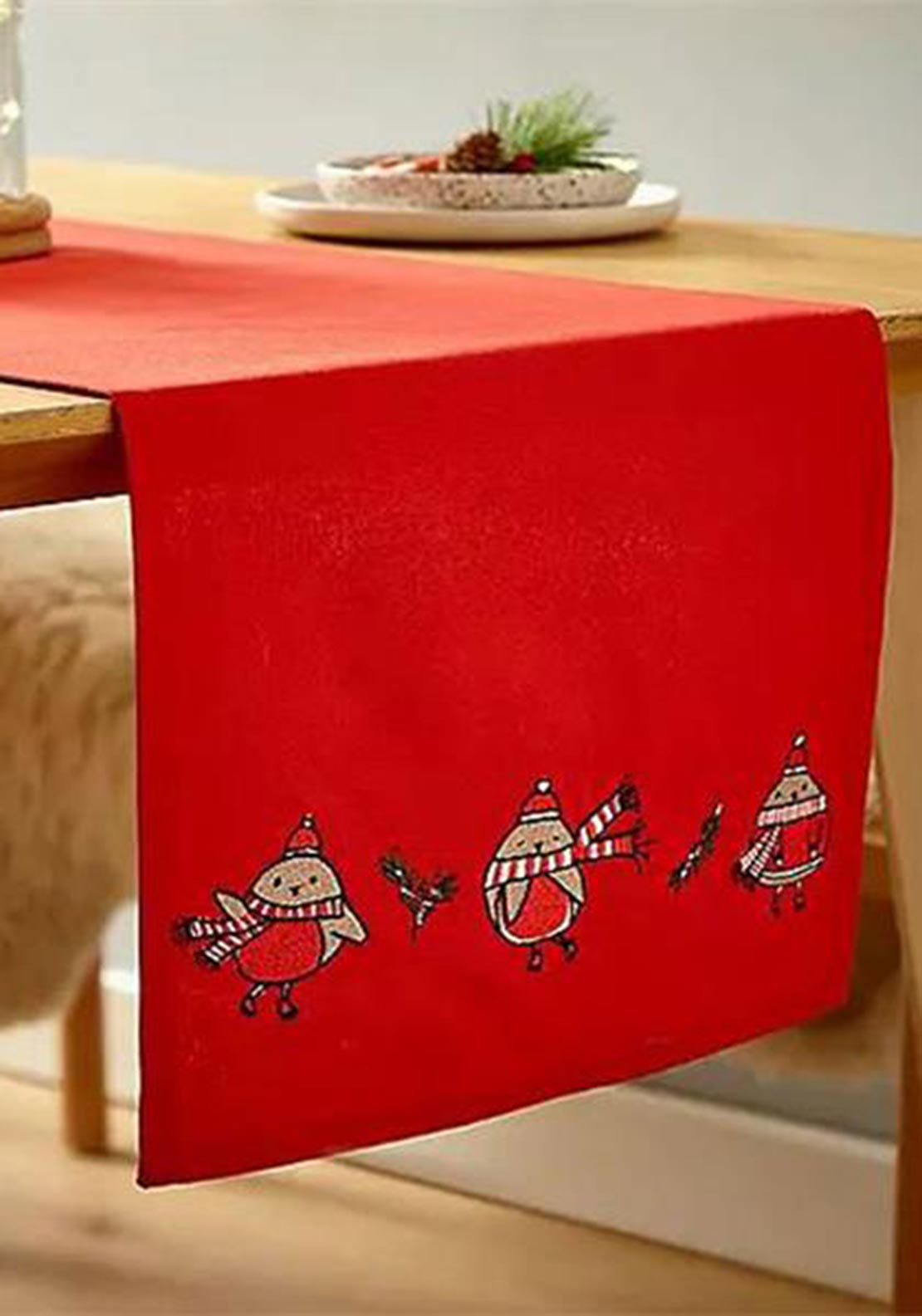 Catherine Lansfield Robins Table Runner, Red - McElhinneys