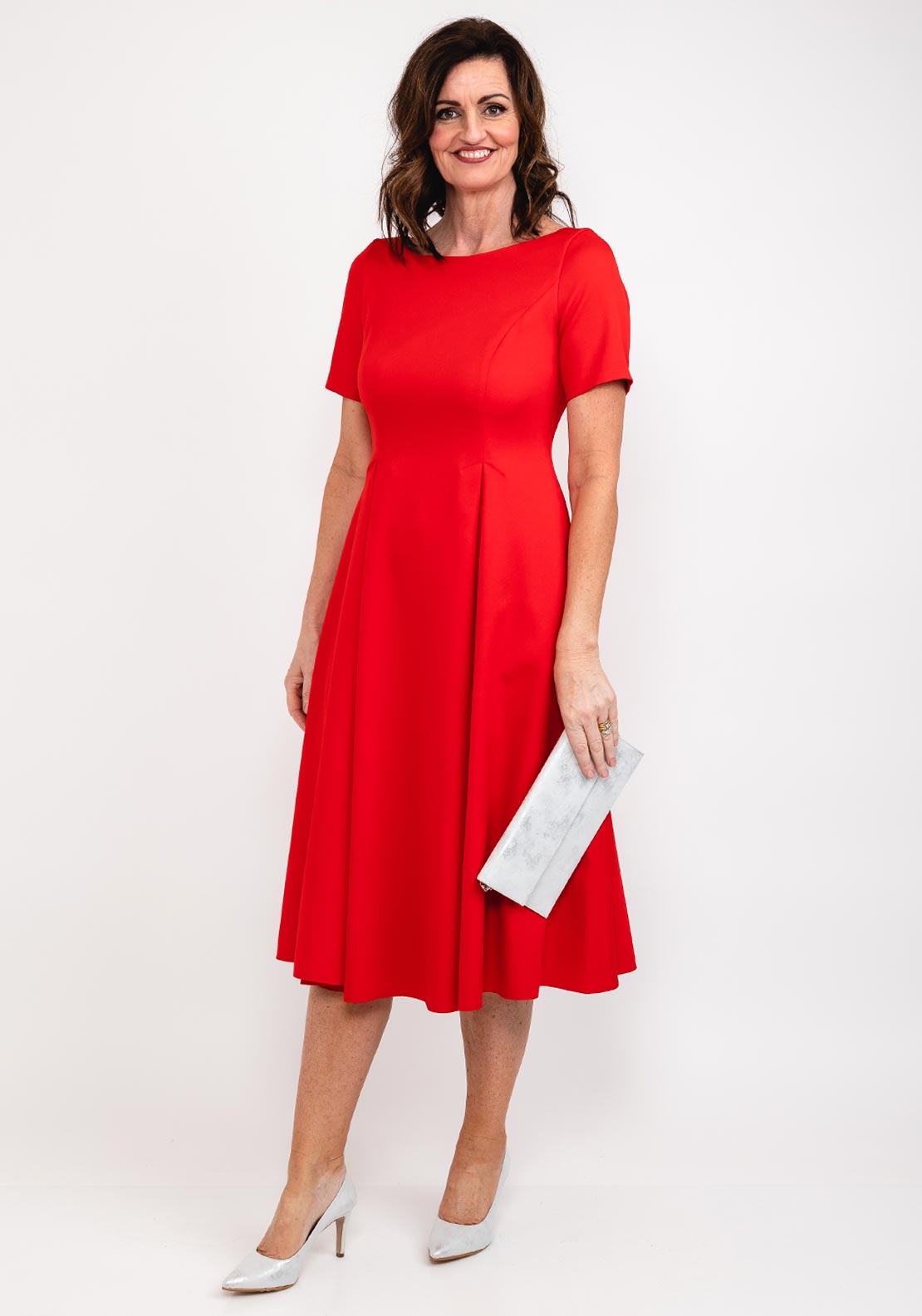 Coco Doll Cade Box Pleat Midi Dress, Red - McElhinneys