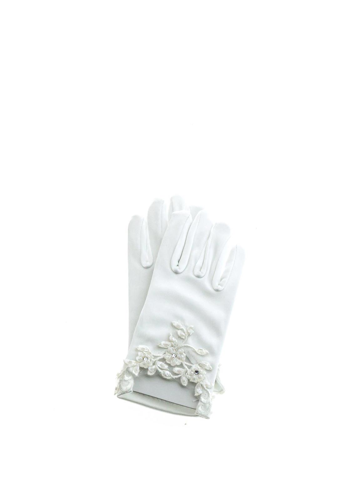 Little People Lace Embellished Communion Gloves, White - McElhinneys
