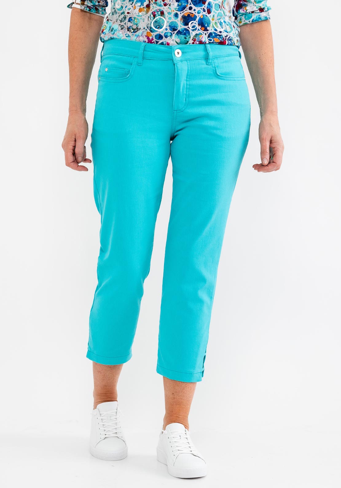 Dolcezza Cropped Cut Out Cuff Jeans, Aqua - McElhinneys