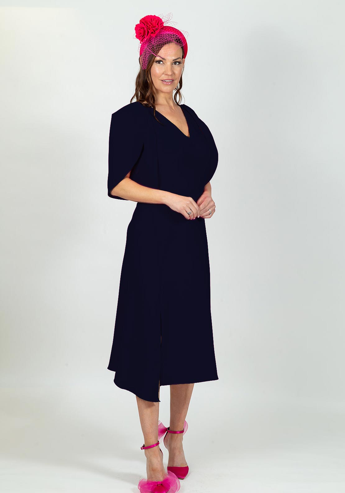 Ella Boo Oversize Tulip Sleeve Midi Dress, Navy - McElhinneys